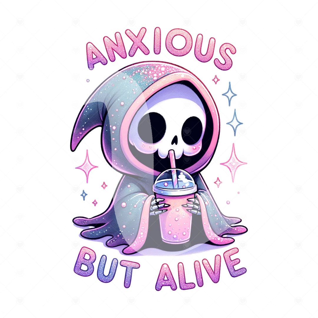 Anxious but Alive PNG, Spooky Grim Reaper Clipart, Snarky Skeleton ...