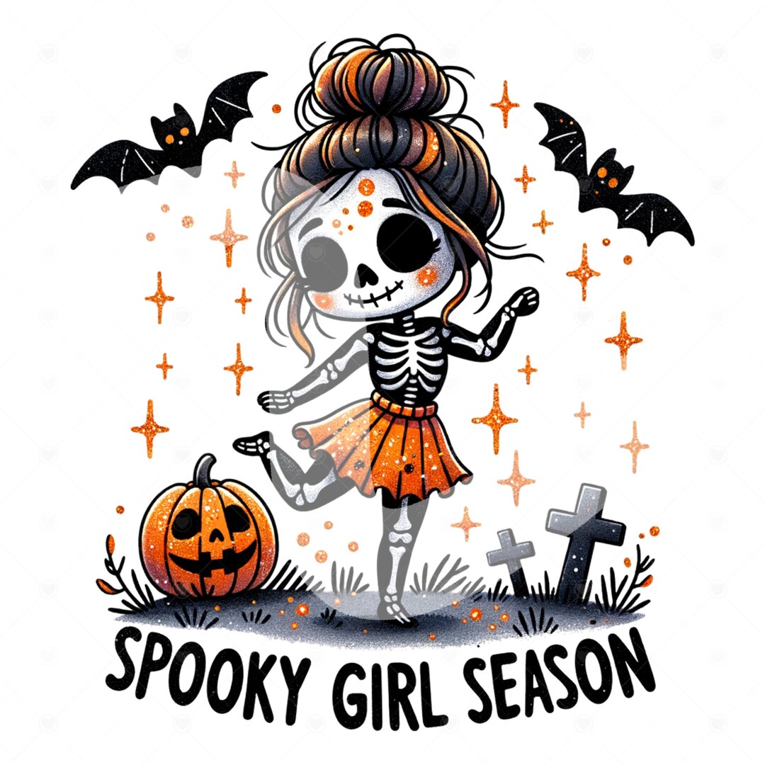 Spooky Girl Season PNG, Skeleton Halloween Clipart, Fall Sublimation ...