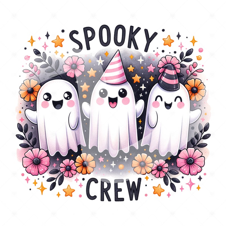Spooky Crew PNG, Cute Ghost Sublimation Design, Halloween Ghosts ...