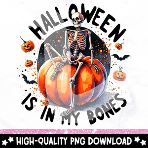 Halloween Skeleton PNG: Spooky Fall Clipart Design (digital Download ...