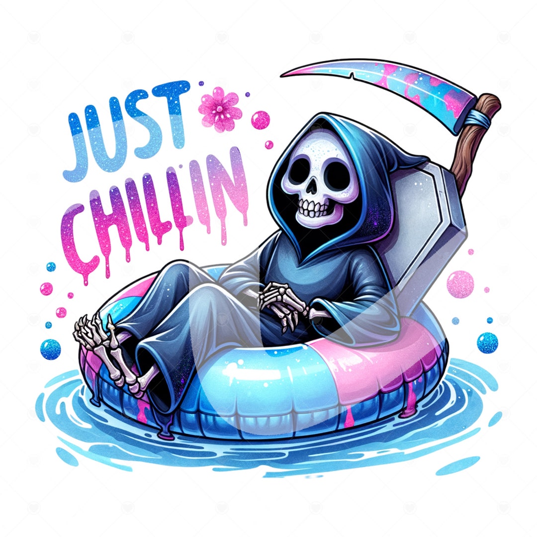 Funny Grim Reaper Summer PNG: Chillin' Skeleton Clipart (digital ...