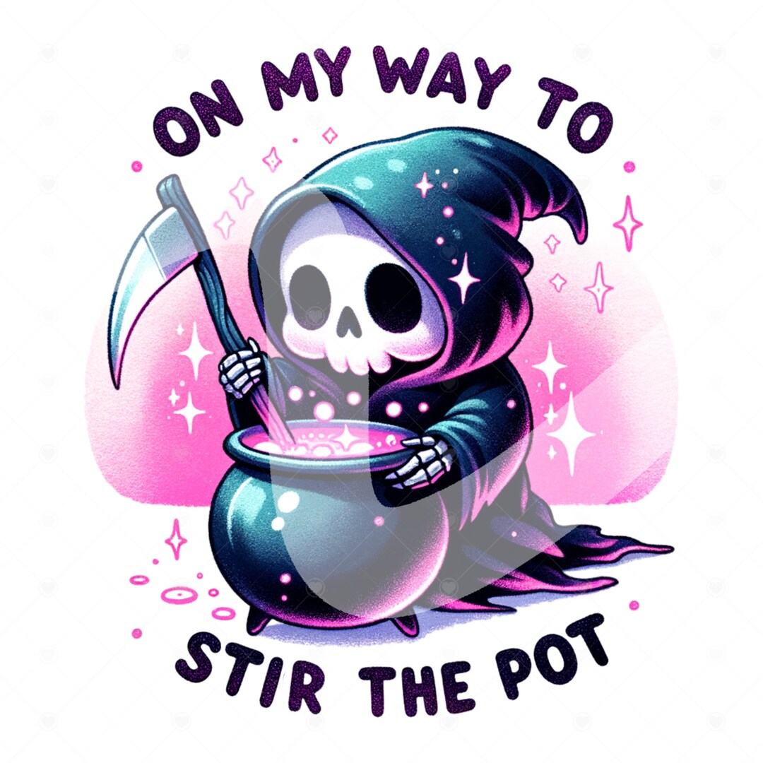 Snarky Skeleton Stirring Pot PNG: Trendy T-shirt Design (digital ...