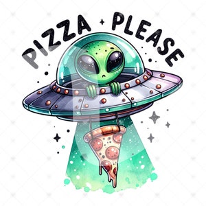 Cute Alien UFO PNG, Alien Pizza Abduction Clipart, Funny Clipart ...