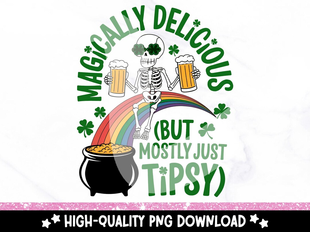 Funny St Patricks Day PNG, Tipsy Skeleton Clipart, Rainbow Pot of Gold ...