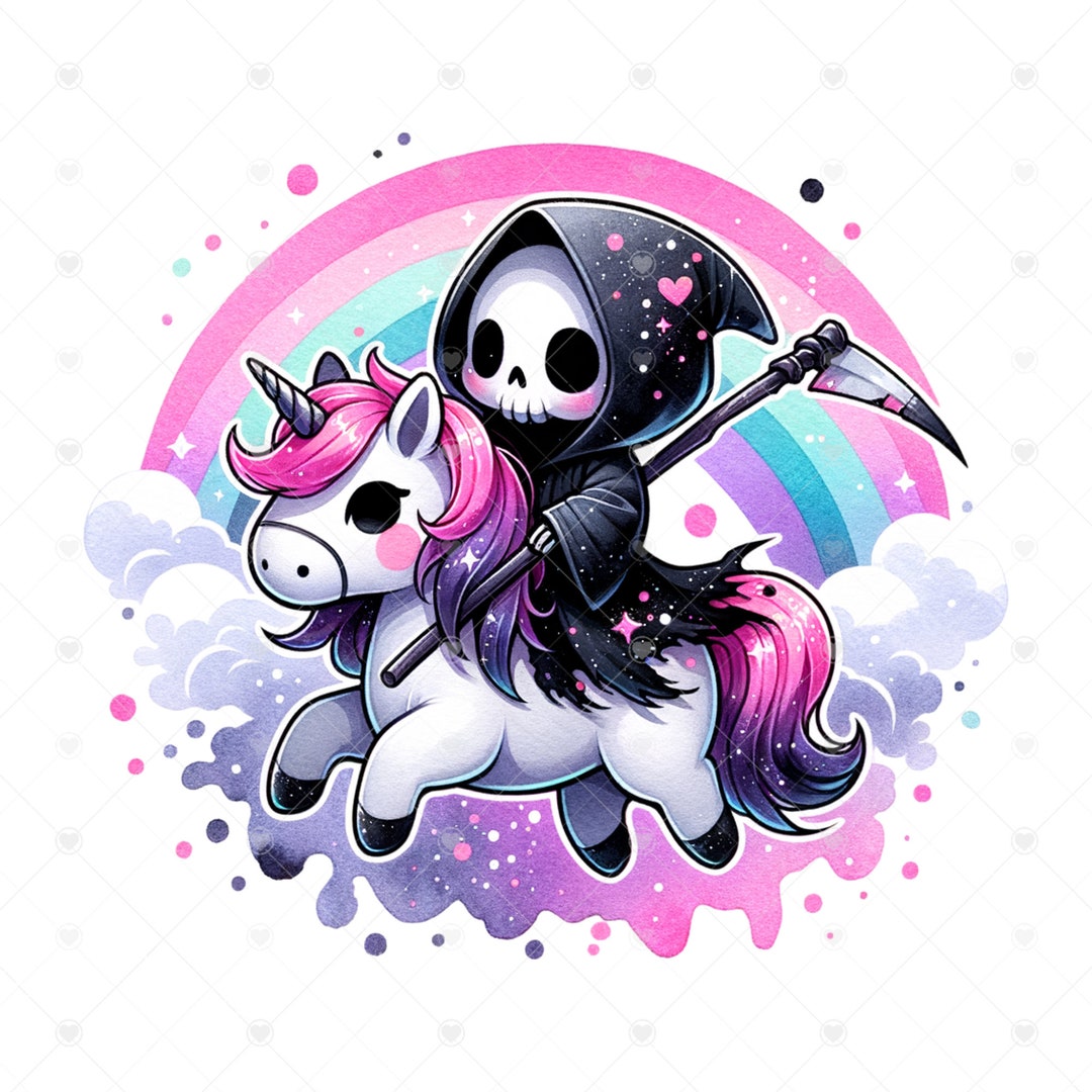 Cute Grim Reaper PNG, Spooky Unicorn Clipart, Spooky Reaper Sublimation ...