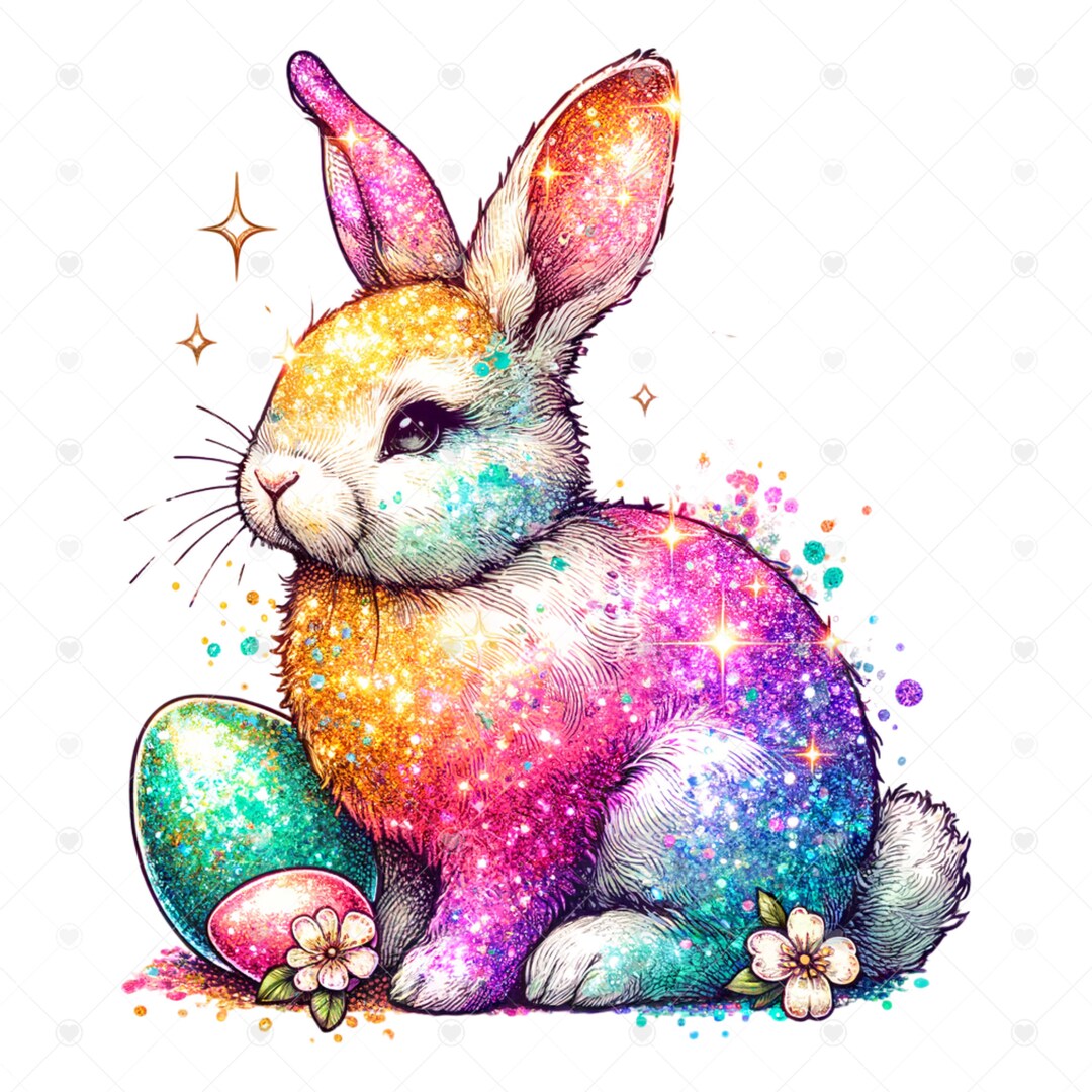 Glitter Easter Bunny Clipart, Cute Bunny Shirt Sublimation Design ...