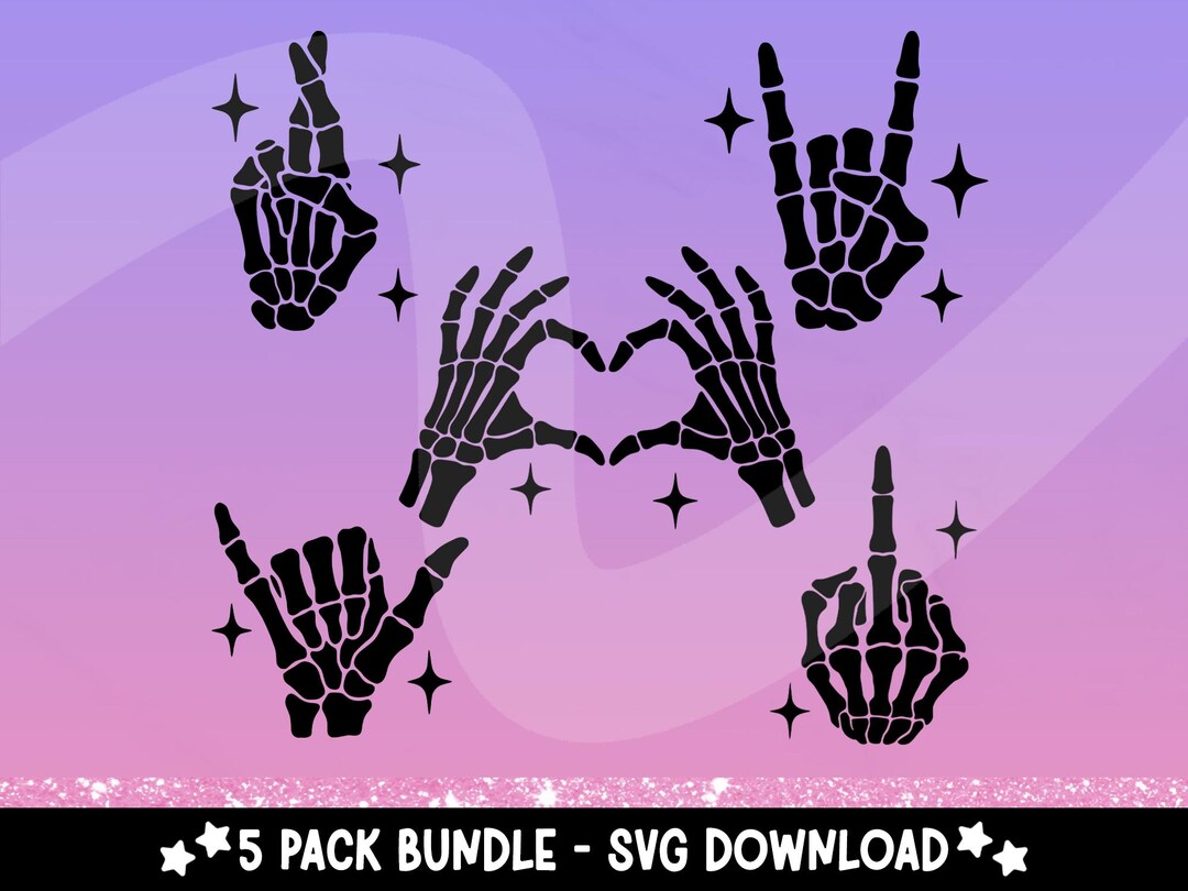 Skeleton Hand SVG Bundle – Gothic Hand Gestures – Rock On, Surfs Up ...