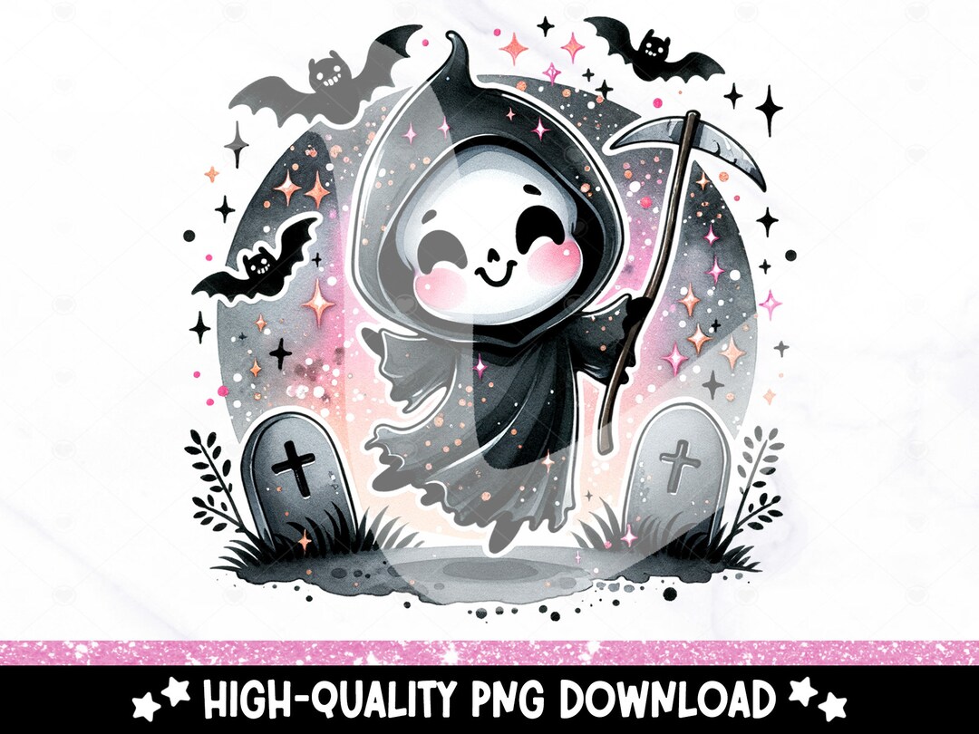 Cute Halloween Grim Reaper PNG, Spooky Graveyard Clipart, Halloween ...
