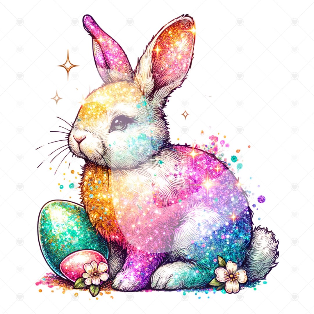 Glitter Easter Bunny Clipart, Cute Bunny Shirt Sublimation Design ...