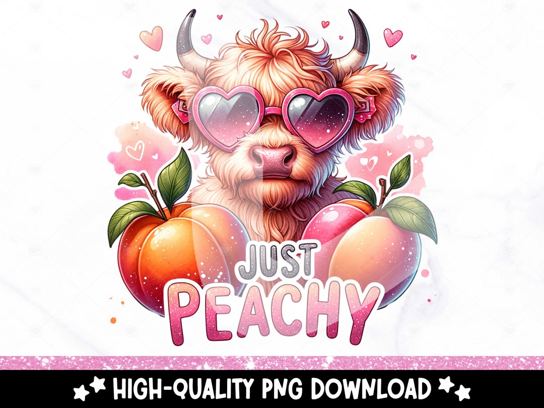 Just Peachy Clipart, Snarky Highland Cow PNG, Peaches Sublimation ...