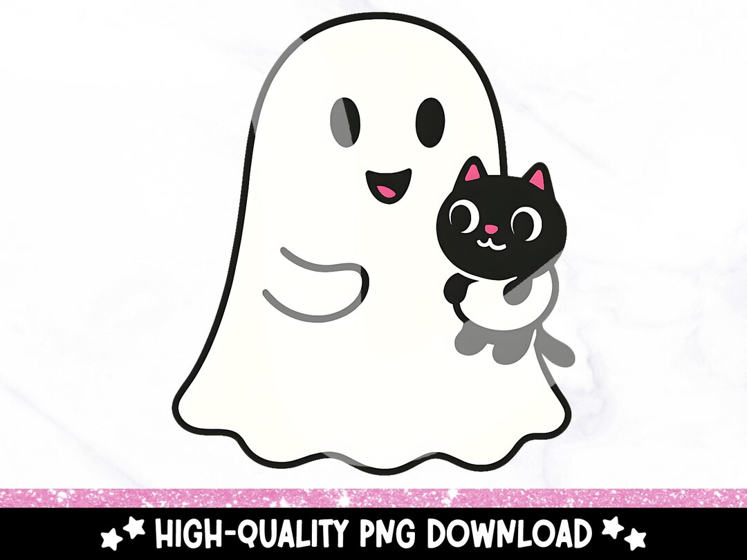 Cute Ghost PNG, Ghost and Black Cat Clipart, Trendy Ghost Doodle ...