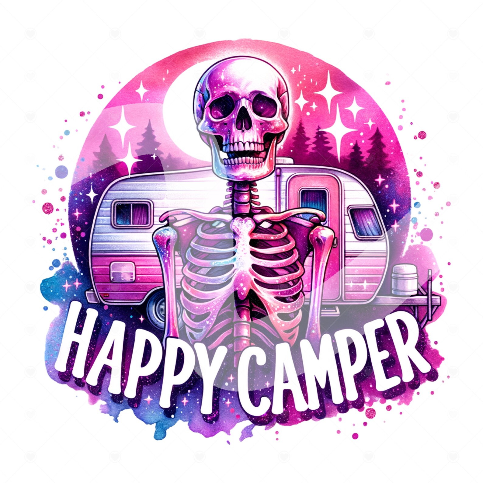 Skeleton Happy Camper PNG: Spooky Camping Clipart (digital Download) - Etsy