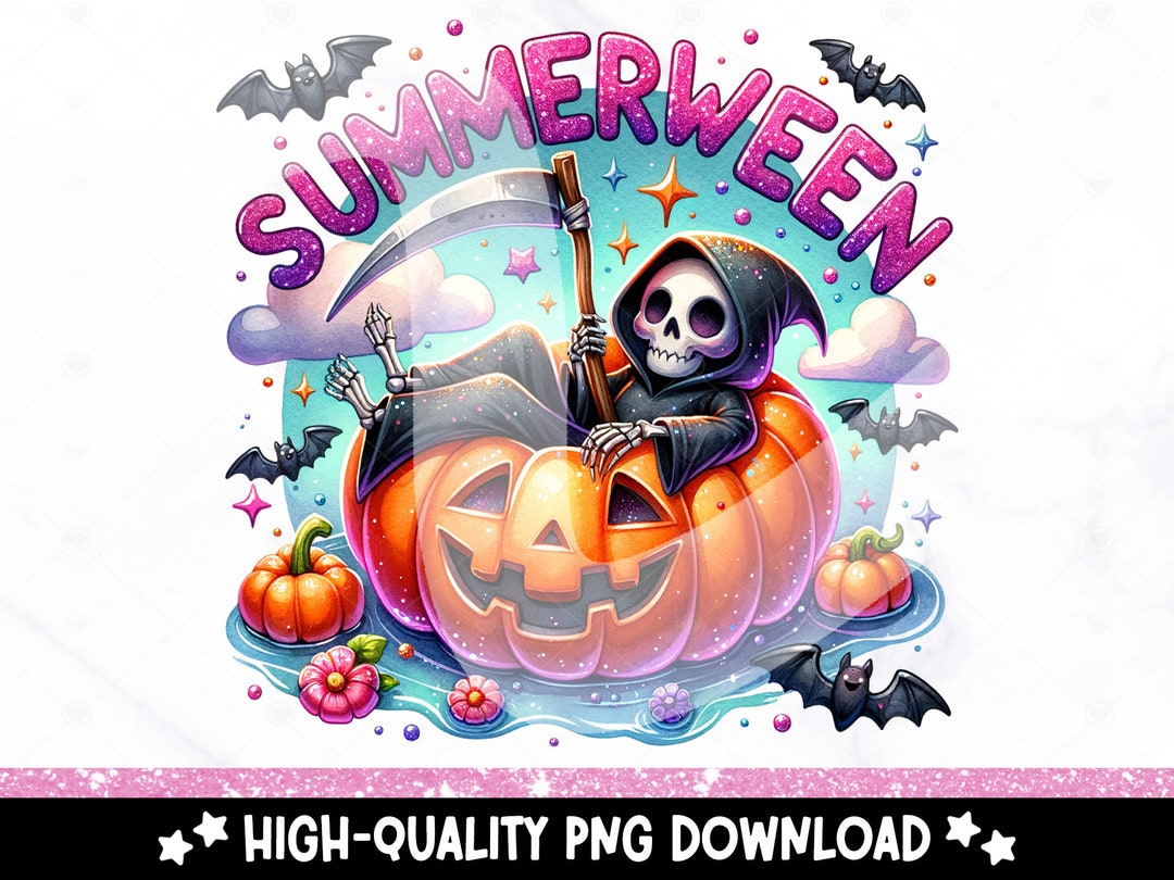 Spooky Summerween Clipart: Grim Reaper Skeleton Design (PNG Digital ...