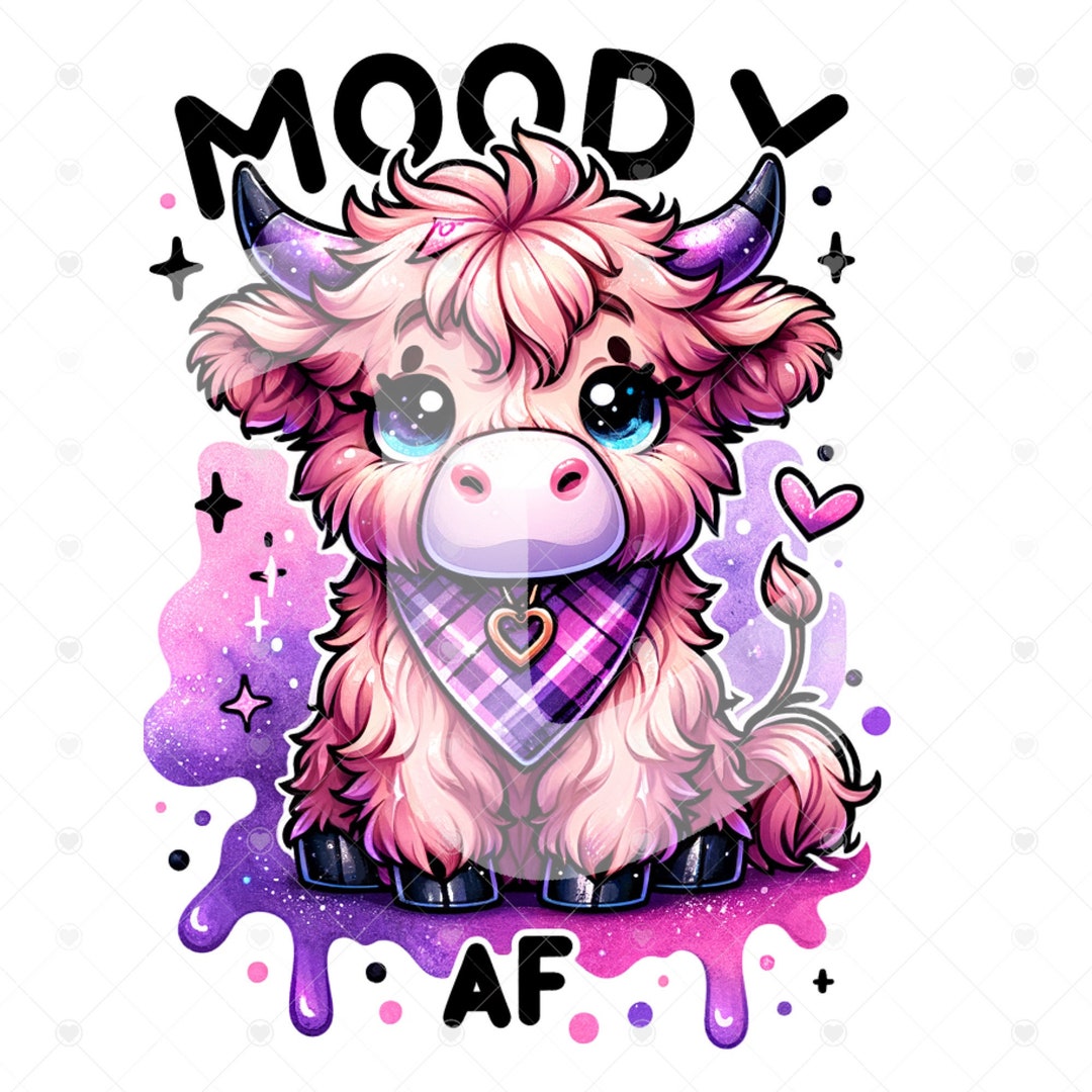 Moody AF Highland Cow PNG, Highland Cow Clipart, Heifer Cow Png ...