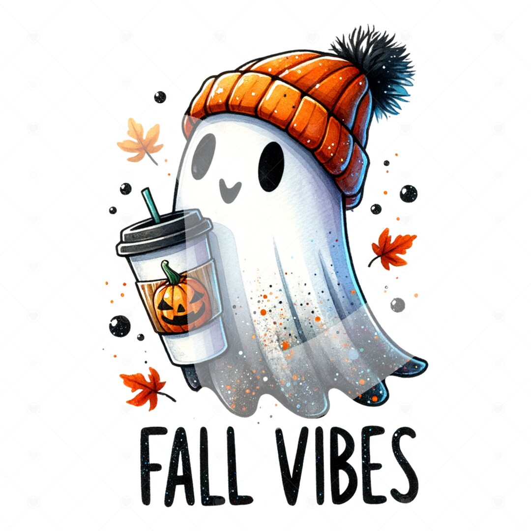 Fall Vibes Ghost PNG, Cute Ghost Clipart, Halloween Sublimation Design ...