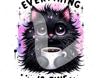 Everything is Fine Cat PNG, Whimsical Quirky Cat Clipart, Funny Cat ...