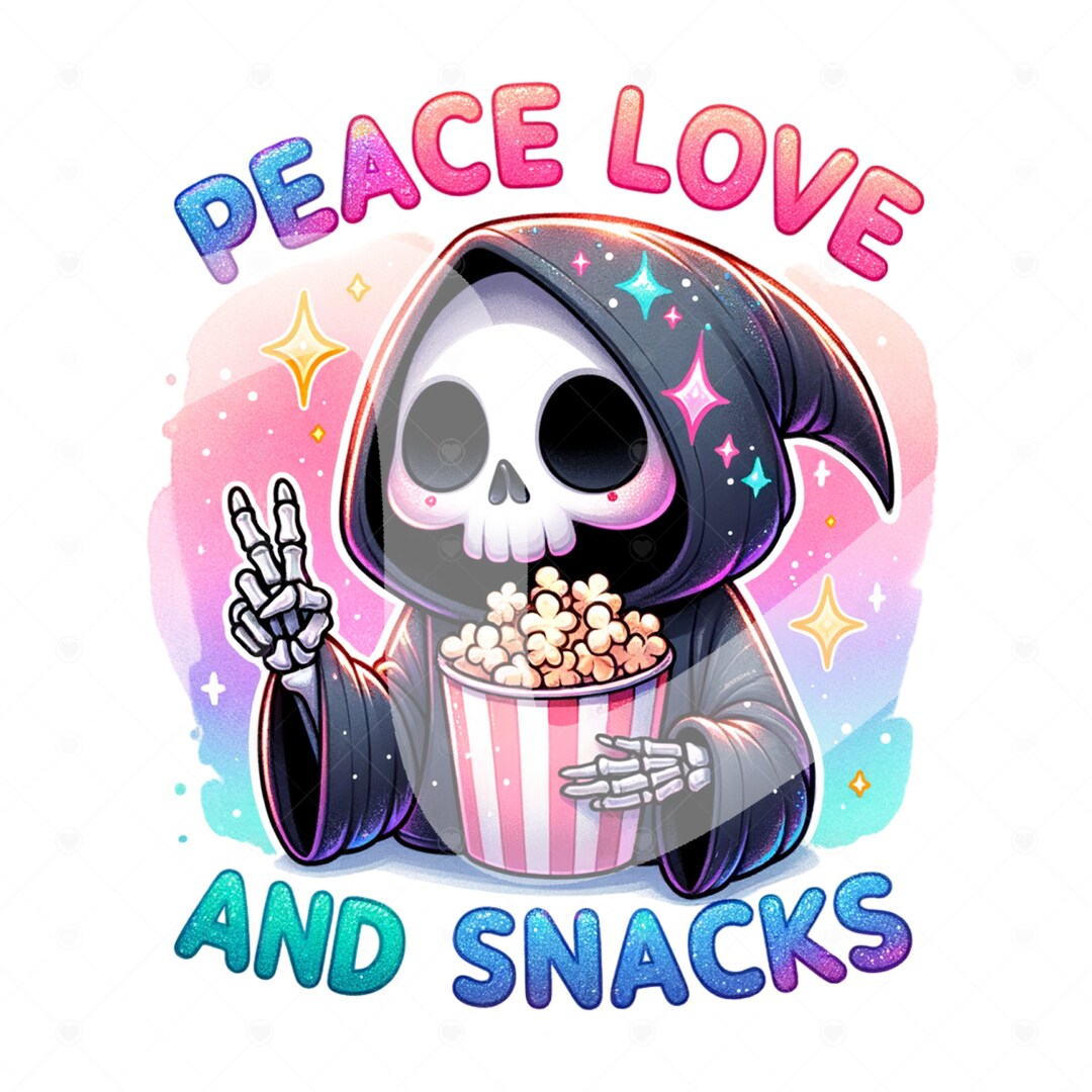 Peace Love and Snacks PNG, Spooky Grim Reaper Clipart, Snarky Skeleton ...
