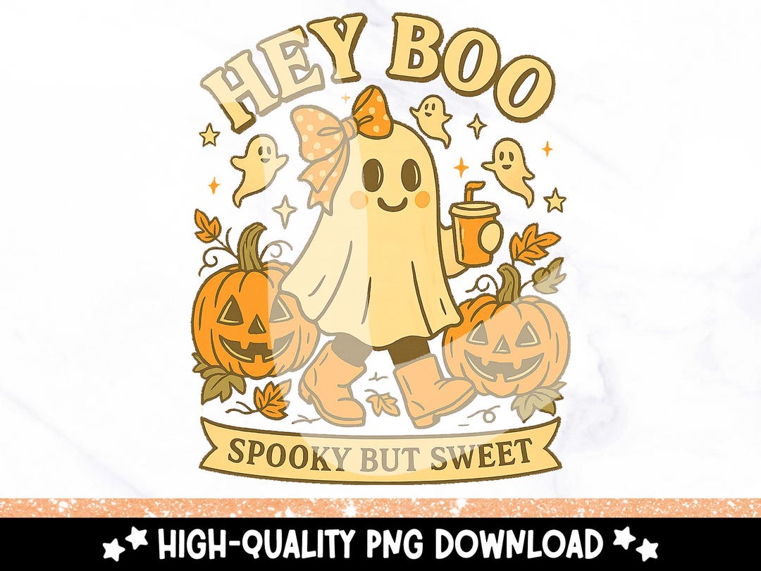 Preppy Ghost Sublimation PNG, Hey Boo Halloween Clipart, Girly Coquette ...