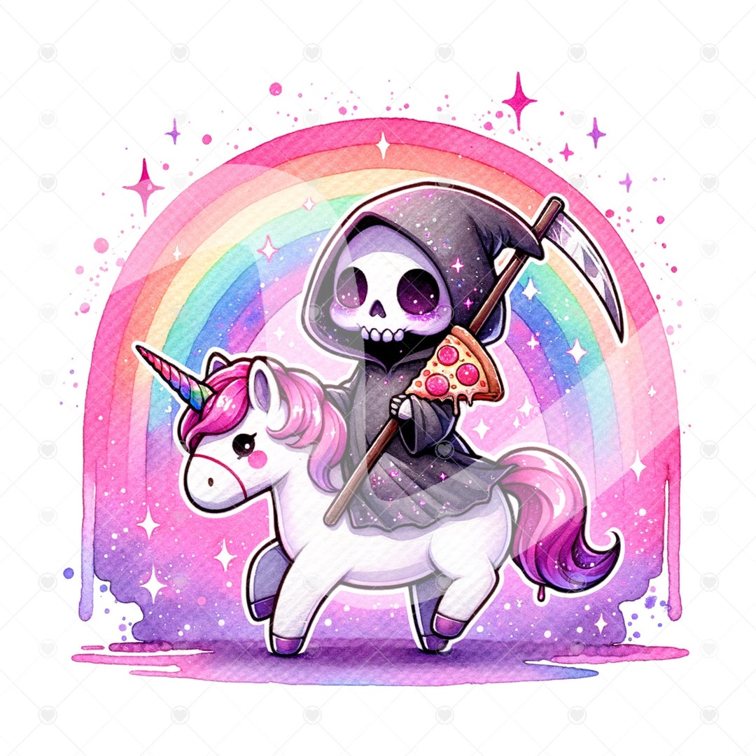Cute Grim Reaper PNG, Spooky Unicorn Clipart, Pizza Png, Spooky ...
