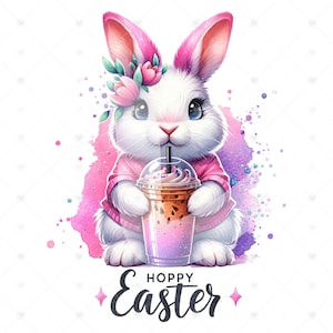 Hoppy Easter Bunny Clipart, Cute Coffee Shirt Sublimation Design ...