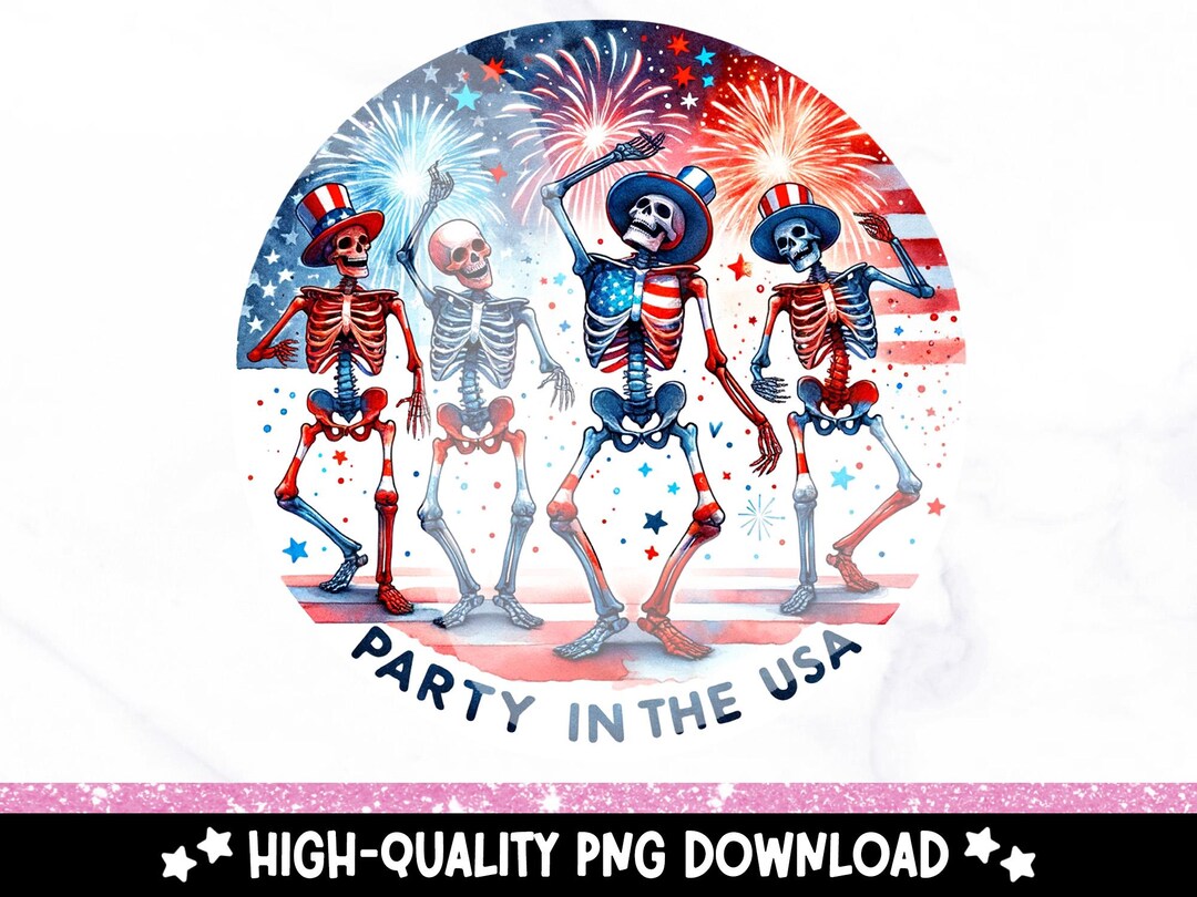 Patriotic Skeleton Clipart: 4th of July PNG, DTF File (digital Download ...