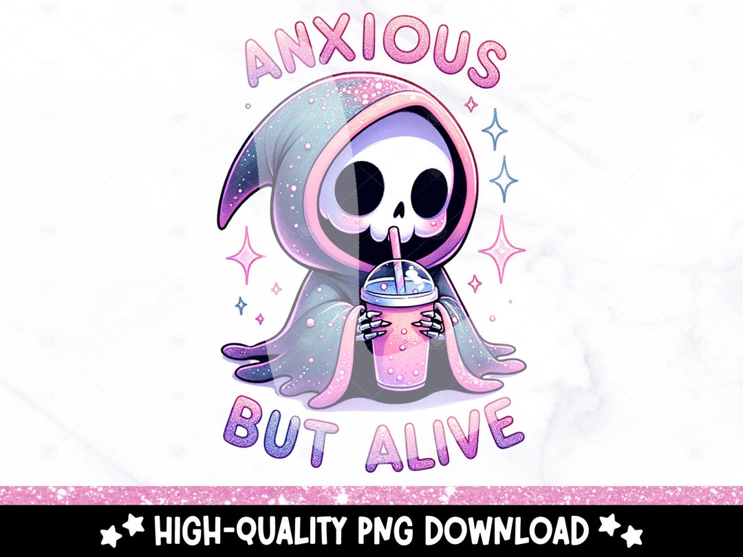 Anxious but Alive PNG, Spooky Grim Reaper Clipart, Snarky Skeleton ...