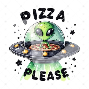 Funny Alien Pizza Abduction PNG Clipart: Trippy UFO Design (digital ...