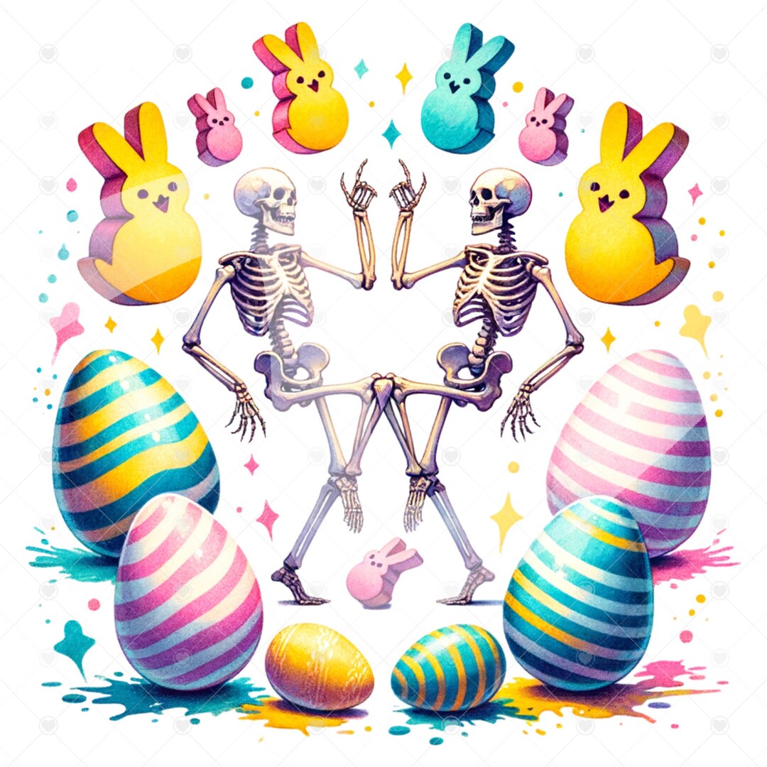 Pastel Easter Skeletons PNG: Peeps & Eggs Sublimation Design (digital ...