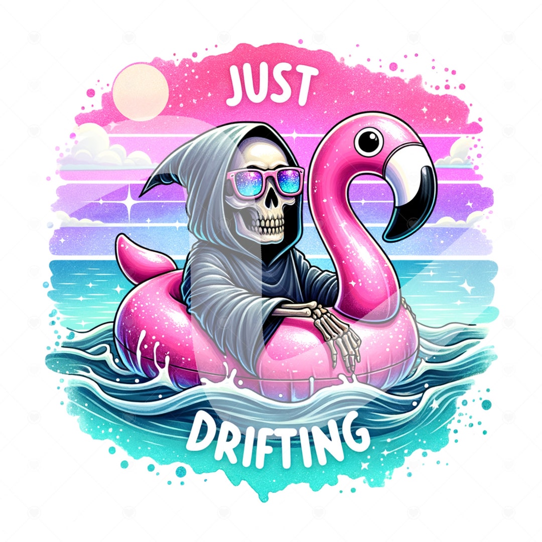 Funny Summer Skeleton Clipart: Grim Reaper on Flamingo (PNG Digital ...