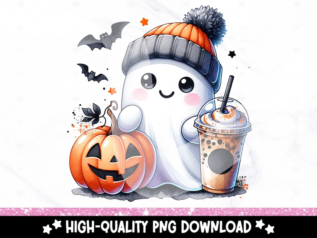 Cute Fall Ghost PNG, Halloween Coffee Clipart, Spooky Sublimation ...