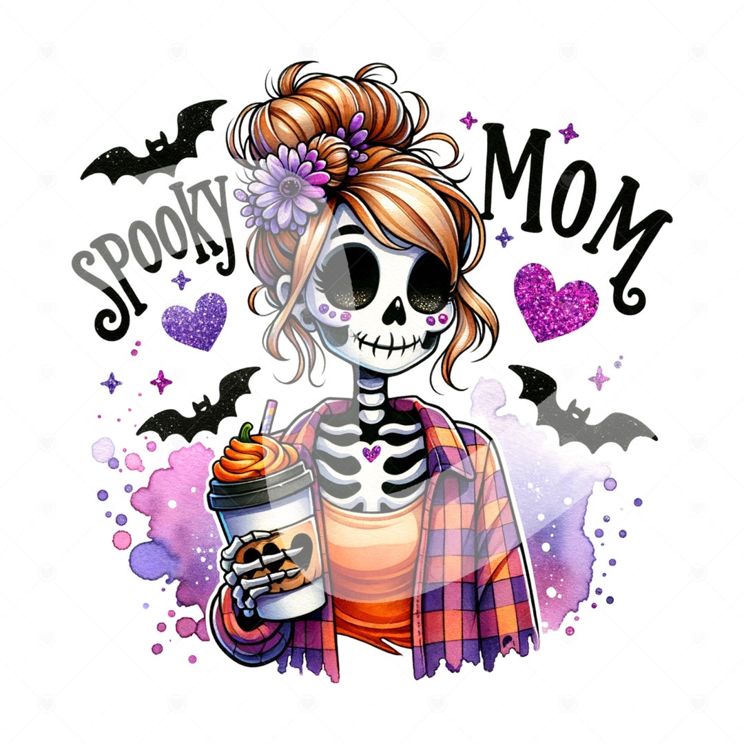 Spooky Mom Skeleton PNG, Trendy Halloween Clipart, Fall Sublimation ...