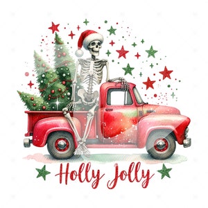 Holly Jolly Skeleton PNG, Vintage Red Christmas Tree Truck Clipart ...