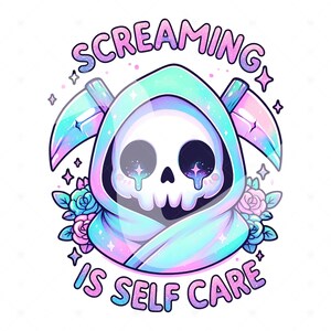 Screaming is Self Care Grim Reaper PNG: Snarky Skeleton Clipart ...