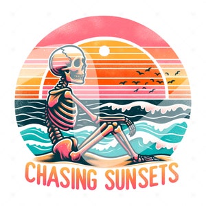 Chasing Sunsets Skeleton PNG, Retro Summer Skeleton Clipart, Beach ...