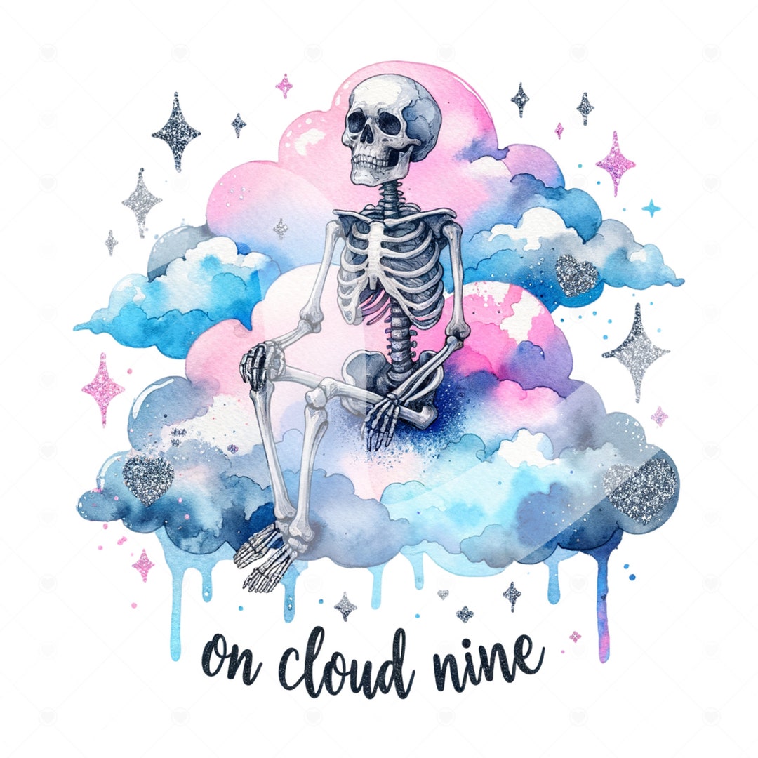 On Cloud Nine PNG, Pastel Goth Skeleton Clipart, Spooky Sublimation ...
