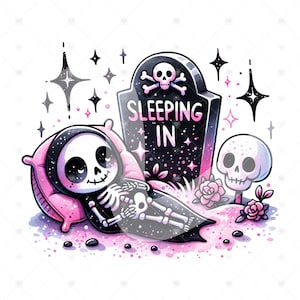 Cute Snarky Skeleton PNG, Sleeping in Clipart, Spooky Skeleton ...