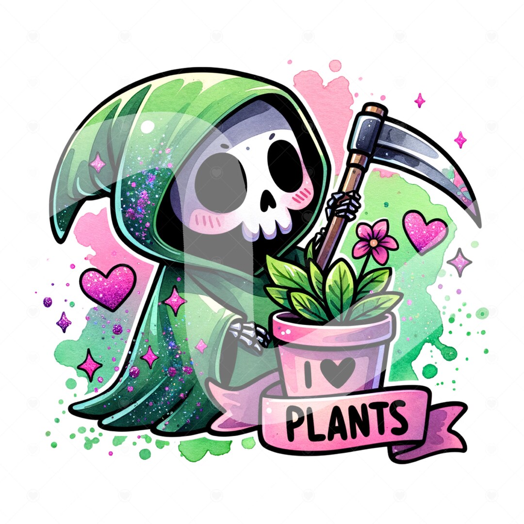 I Love Plants PNG, Funny Grim Reaper Clipart, Cute Gardening PNG ...