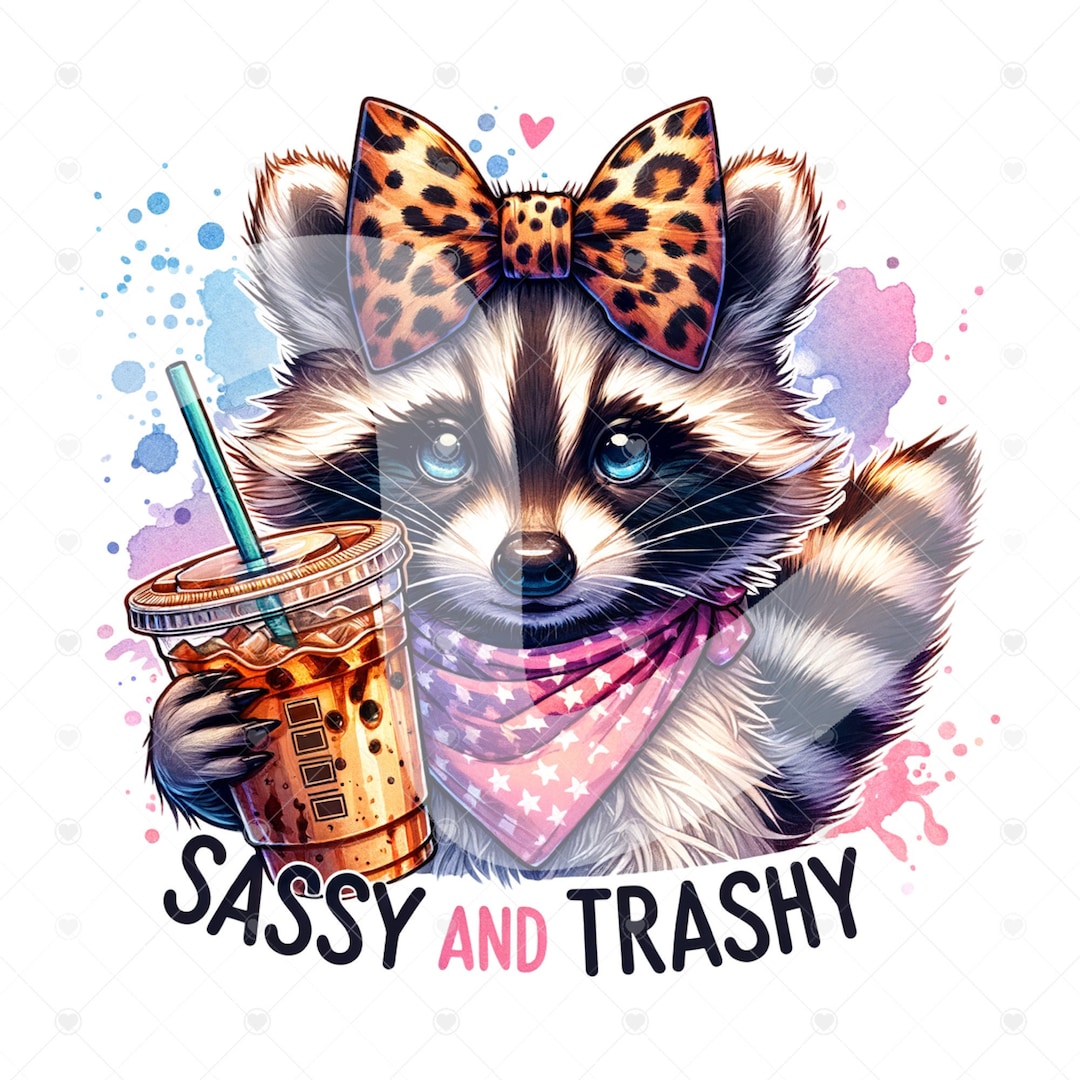 Funny Raccoon Clipart: Sassy Trash Panda Coffee Design (PNG Digital ...