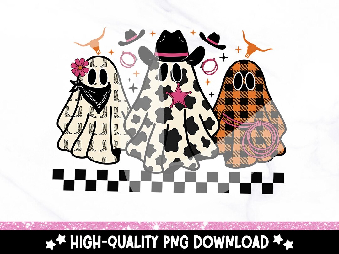 Retro Western Ghosts PNG: Cowboy Ghost Halloween Clipart (digital ...