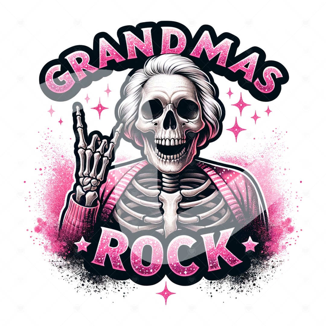 Skeleton Grandma Rocks PNG: Funny Rock N Roll Clipart (digital Download ...