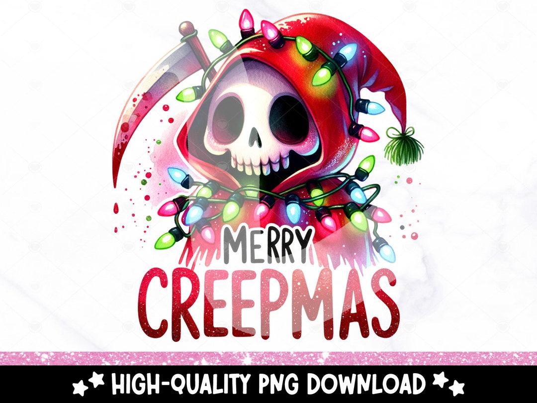 Merry Creepmas PNG, Christmas Skeleton Sublimation Design, Santa Skull ...