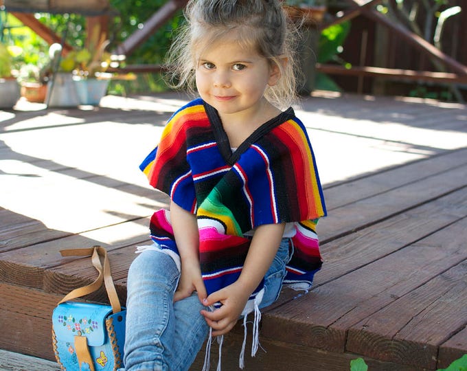 Poncho Serape Kids Mexican Baja California Beach Size 2-4 Blue - Etsy