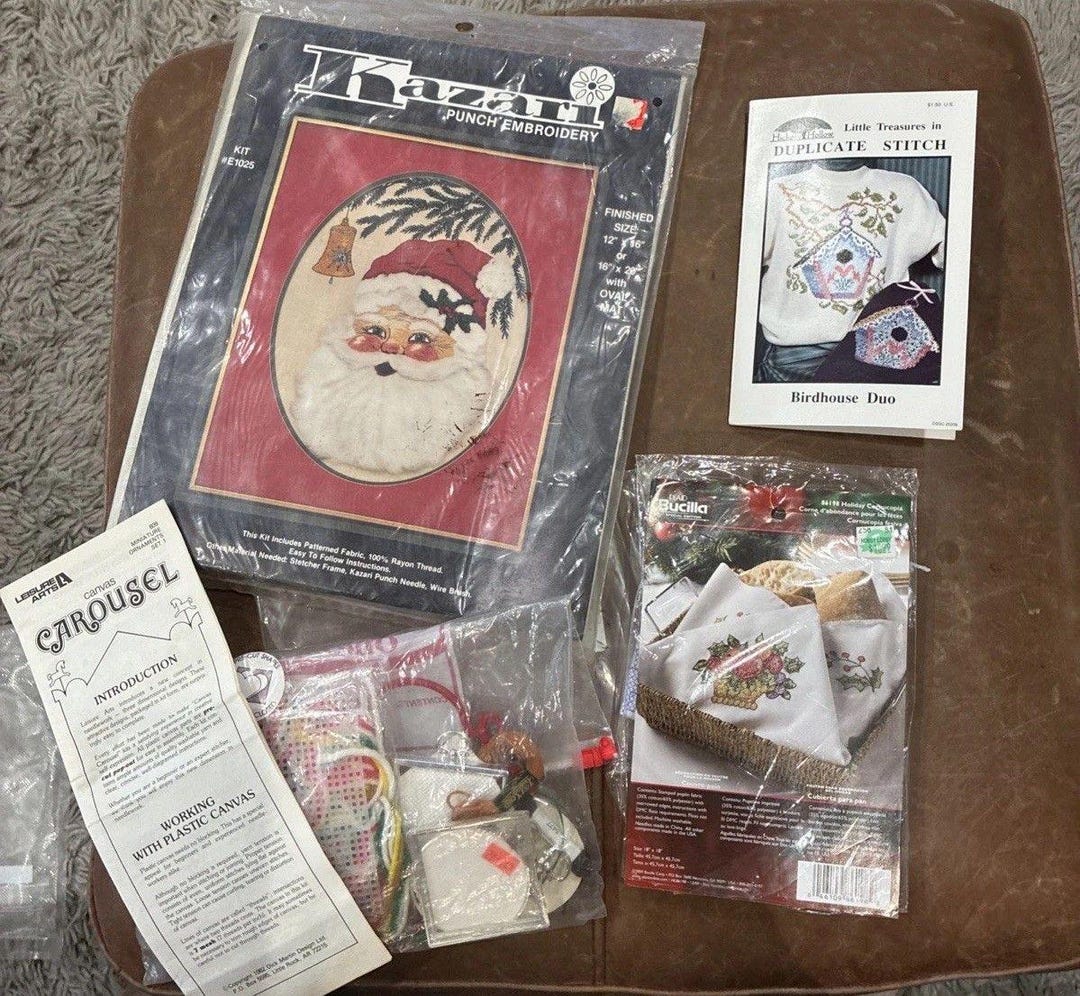 NOS Kazari Santa Complete Embroidery Craft Kit E1025 and Other Projects ...