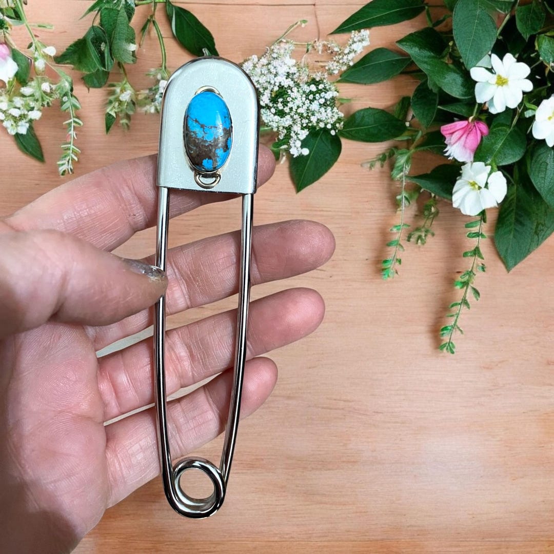 Jumbo Safety Pin Keychain With Turquoise, Scarf Pin, Hat Pin, Key ...