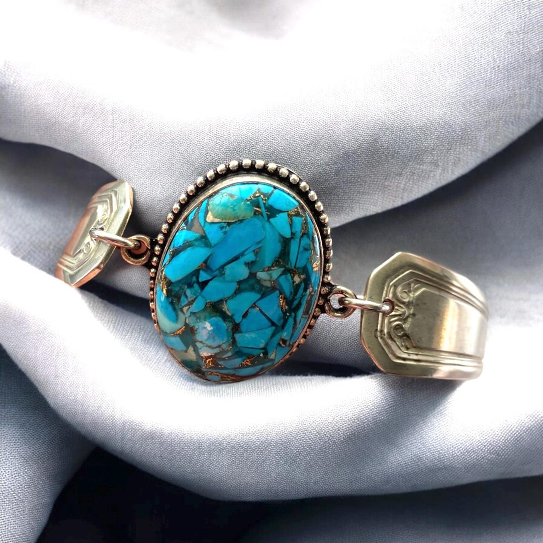 Spoon Bracelet |copper Turquoise Silverware Bracelet, Copper Turquoise ...