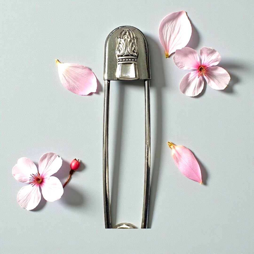 Jumbo Safety Pin Keychain: Antique Silver Spoon End - Etsy