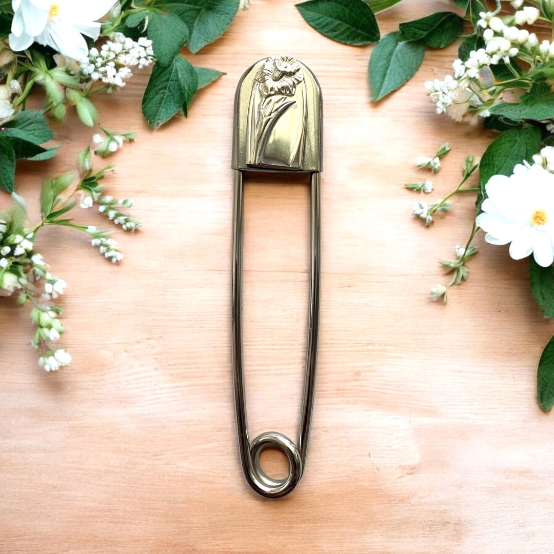 Jumbo Safety Pin Keychain With Antique Silver Plated Spoon End, Scarf ...