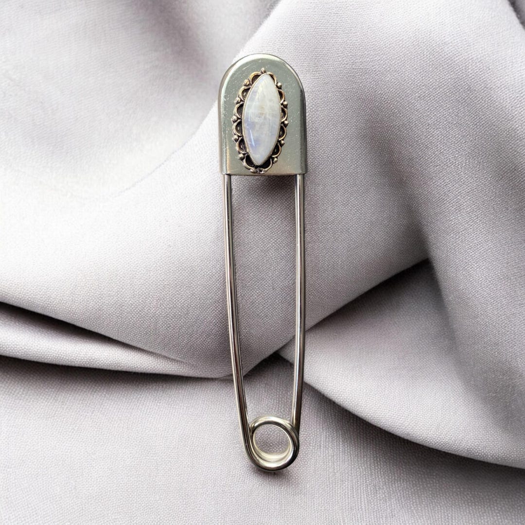 Jumbo Safety Pin Keychain With Moonstone Scarf Pin, Hat Pin, Key Holder ...