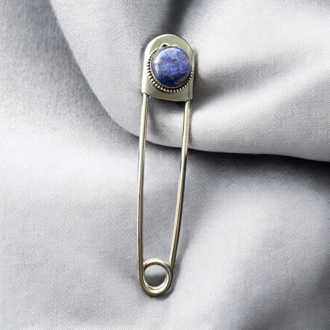 Jumbo Safety Pin Keychain With Lapis, Scarf Pin, Hat Pin, Key Holder - Etsy
