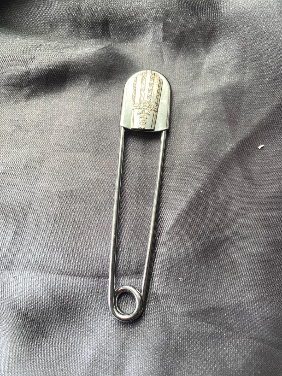 Jumbo Safety Pin Keychain With Antique Silver Plated Spoon End, Scarf ...